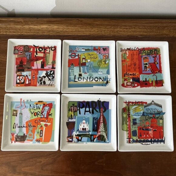 Crate&Barrel | Dining | Set Of 6 Crate Barrel Road Trip City Scenes ...